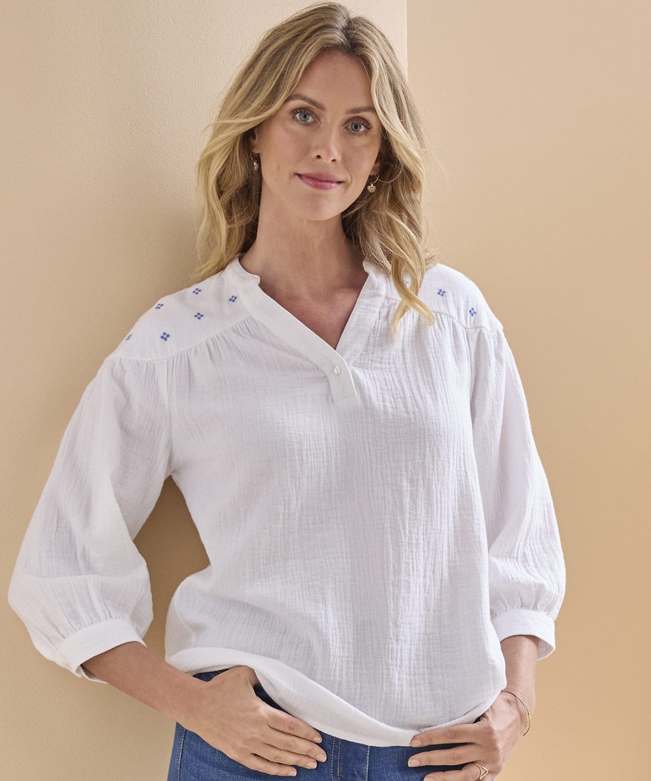 Cheesecloth Shoulder Detail Blouse - Top - Damart.co.uk